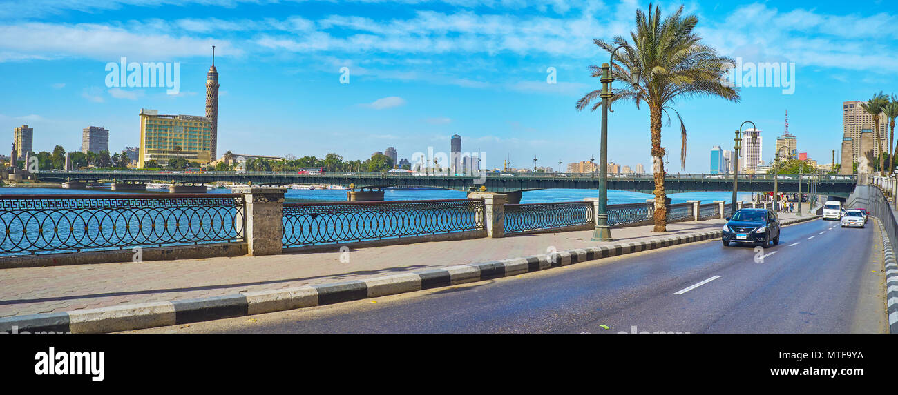 CAIRO, EGYPT - DECEMBER 24, 2017: The view from the Corniche promenade ...