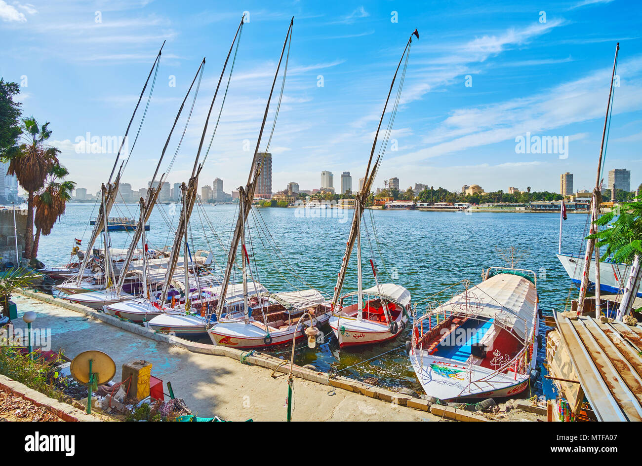 CAIRO, EGYPT - DECEMBER 24, 2017: The yacht club on Corniche El Nil in ...