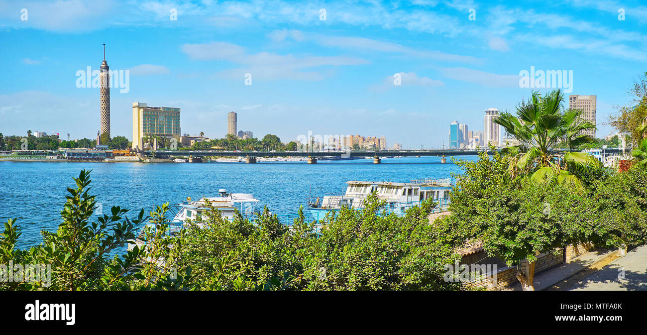 The Corniche embankment of Nile river in Downtown district is covered ...