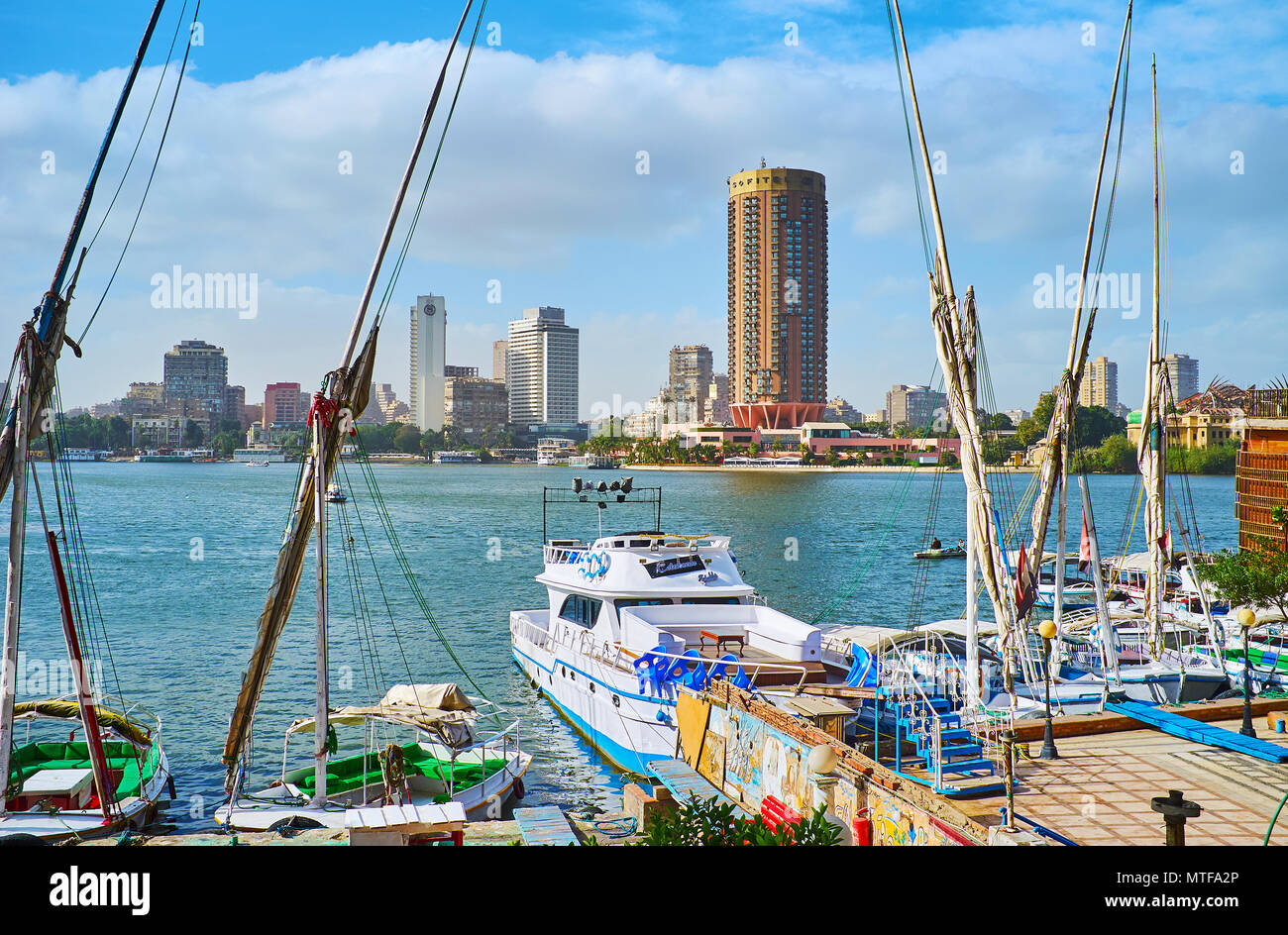 CAIRO, EGYPT - DECEMBER 24, 2017: Feluccas are traditional Egyptian ...