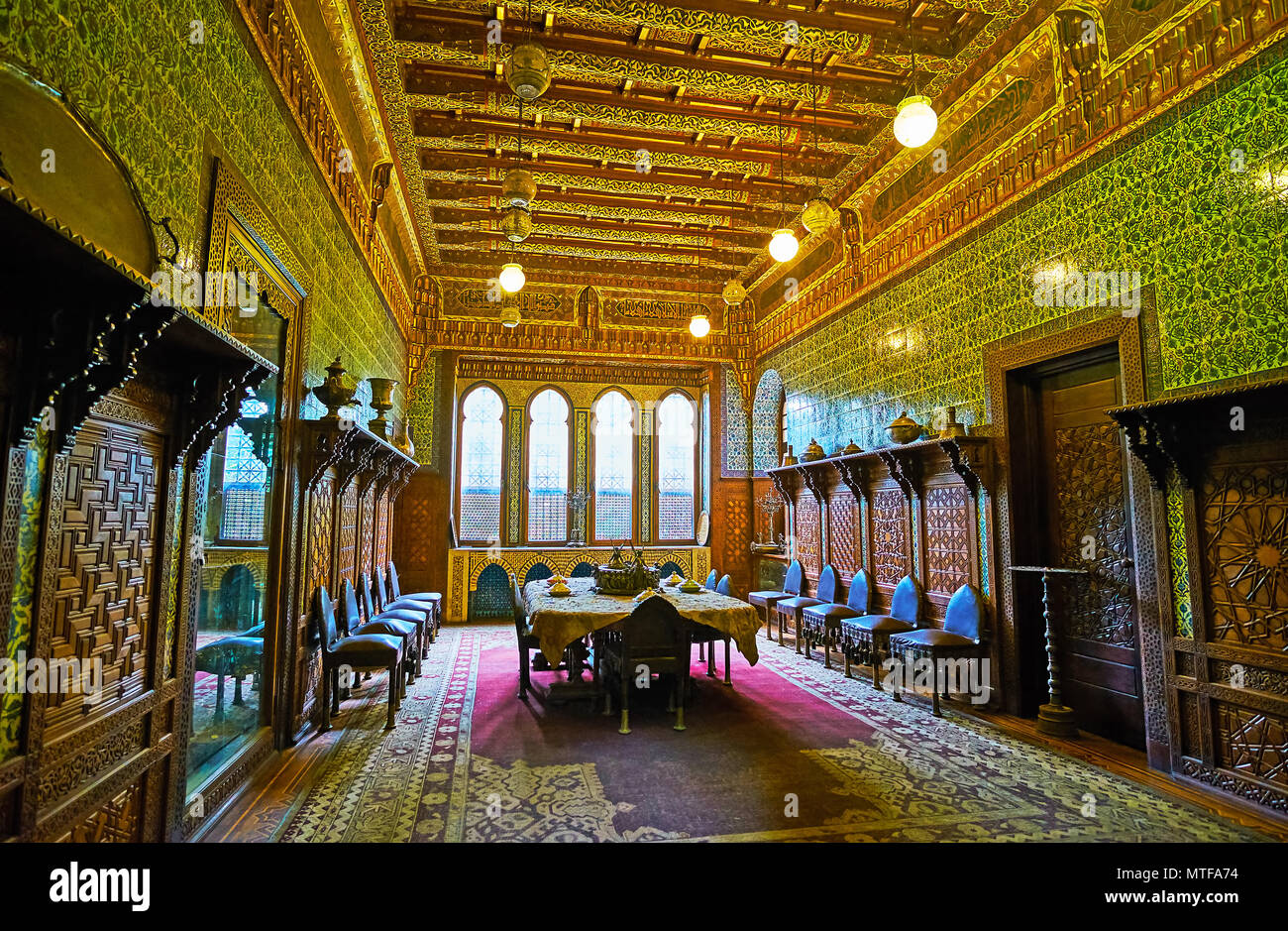 CAIRO, EGYPT - DECEMBER 24, 2017: The dining room of historical Manial ...