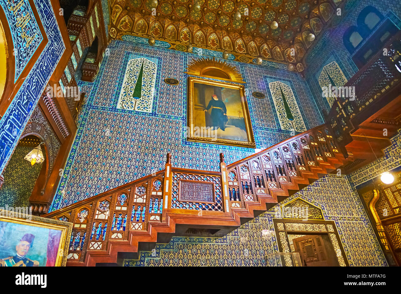 CAIRO, EGYPT - DECEMBER 24, 2017: Details of lobby interior of Manial ...