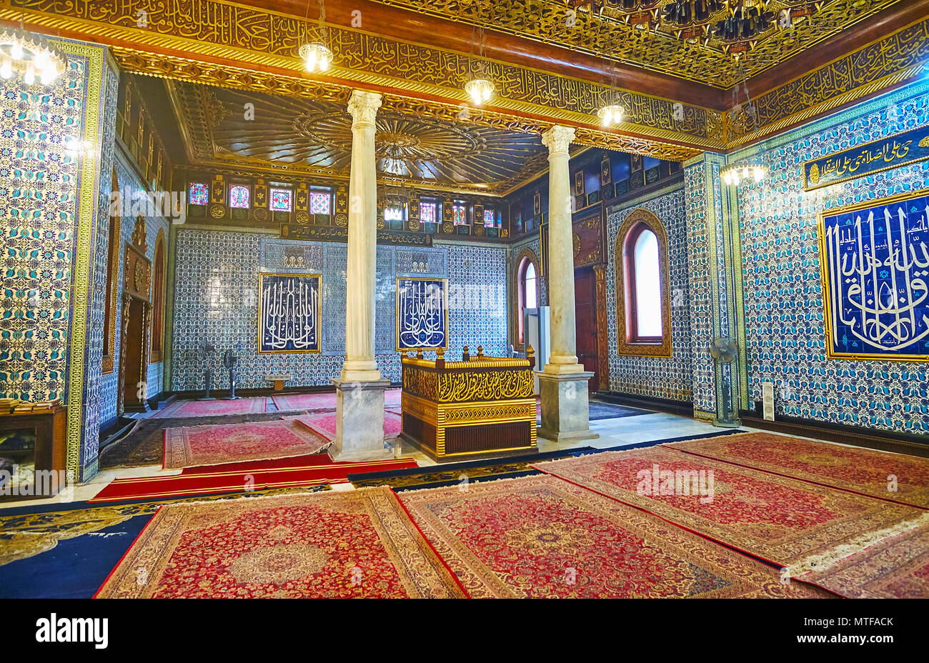 CAIRO, EGYPT - DECEMBER 24, 2017: The rich interior of the mosque of ...