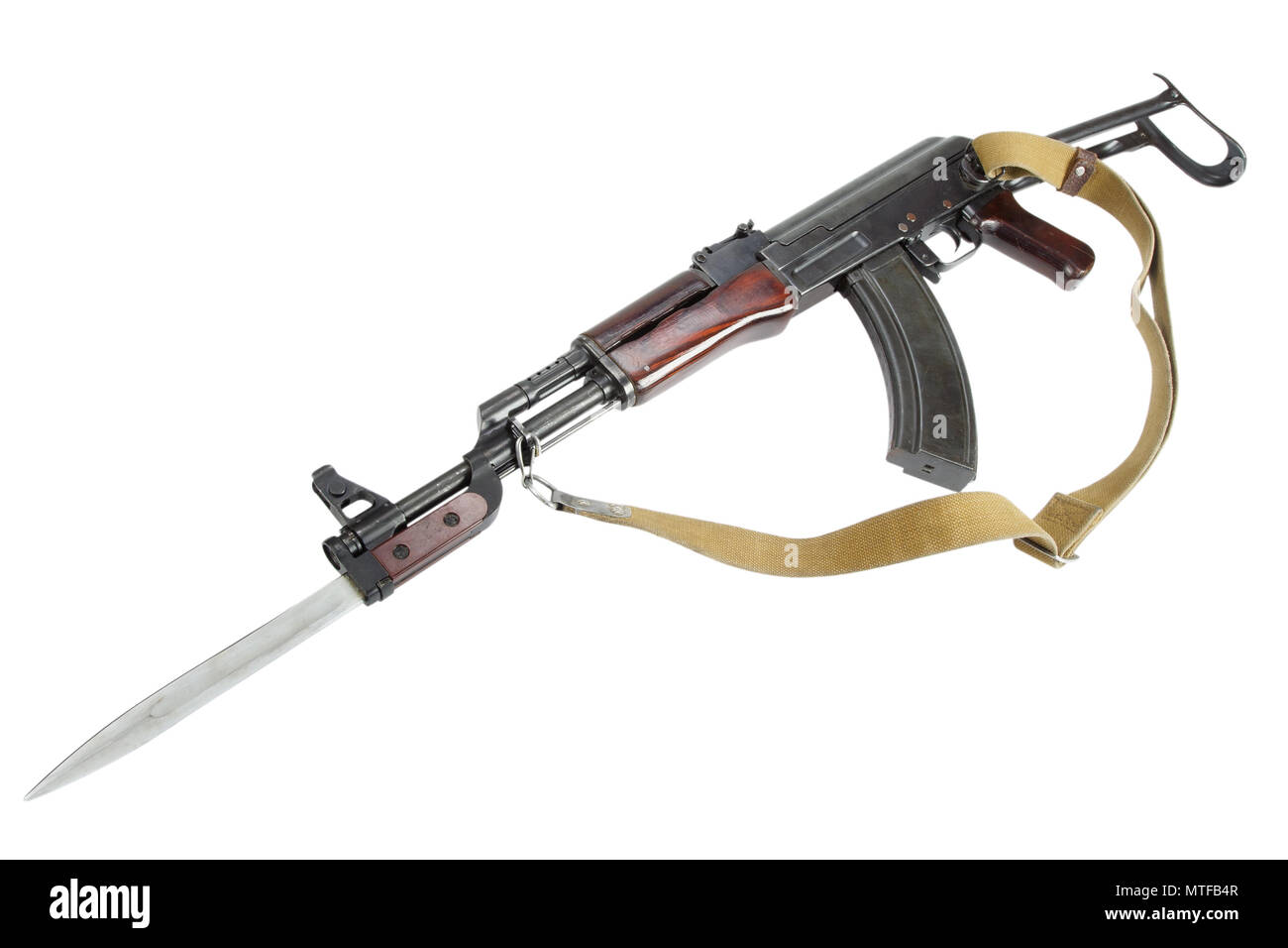 Rare first model AK - 47 assault rifle with bayonet isolated on white ...