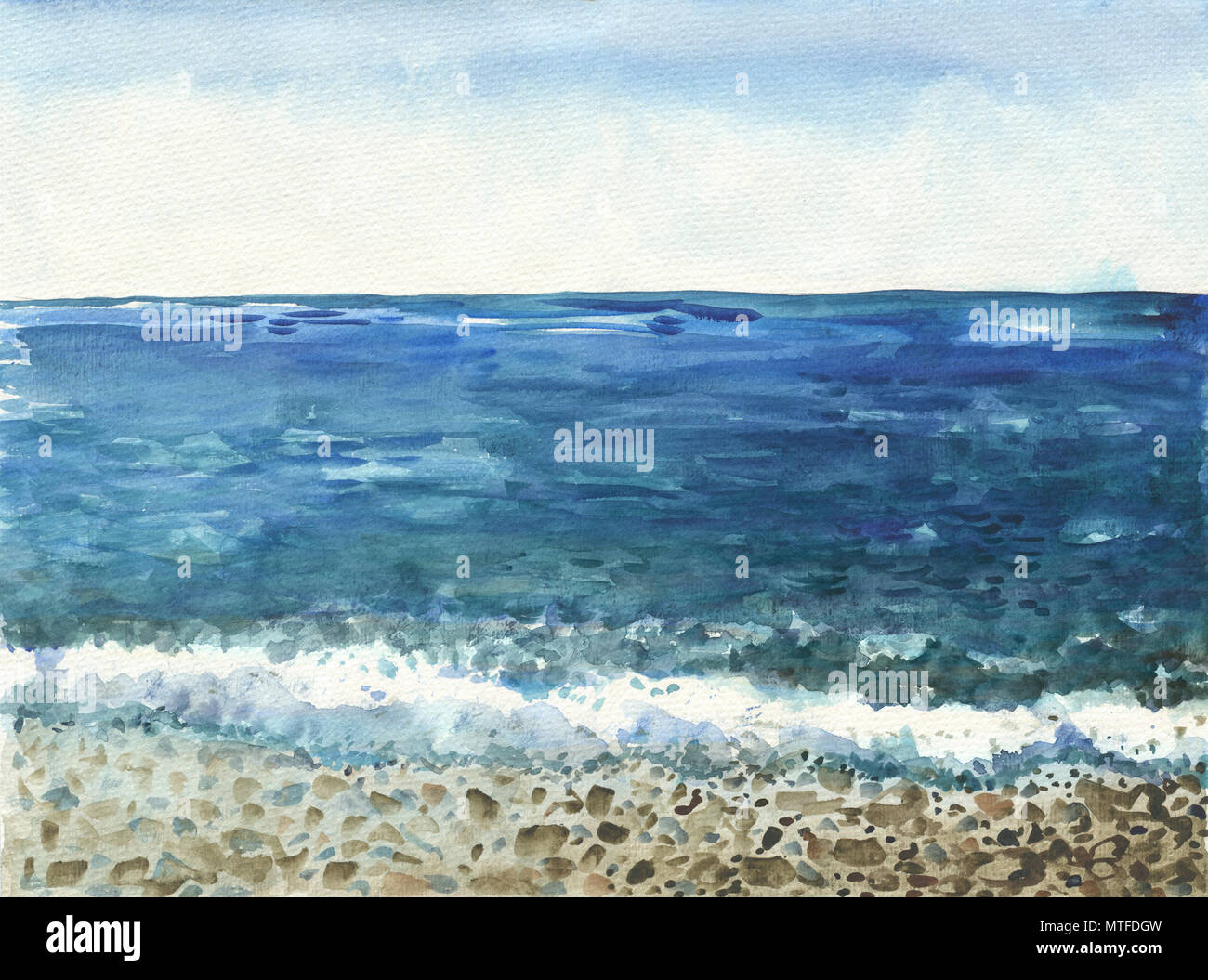 Ocean watercolor hand painting illustration Stock Photo - Alamy