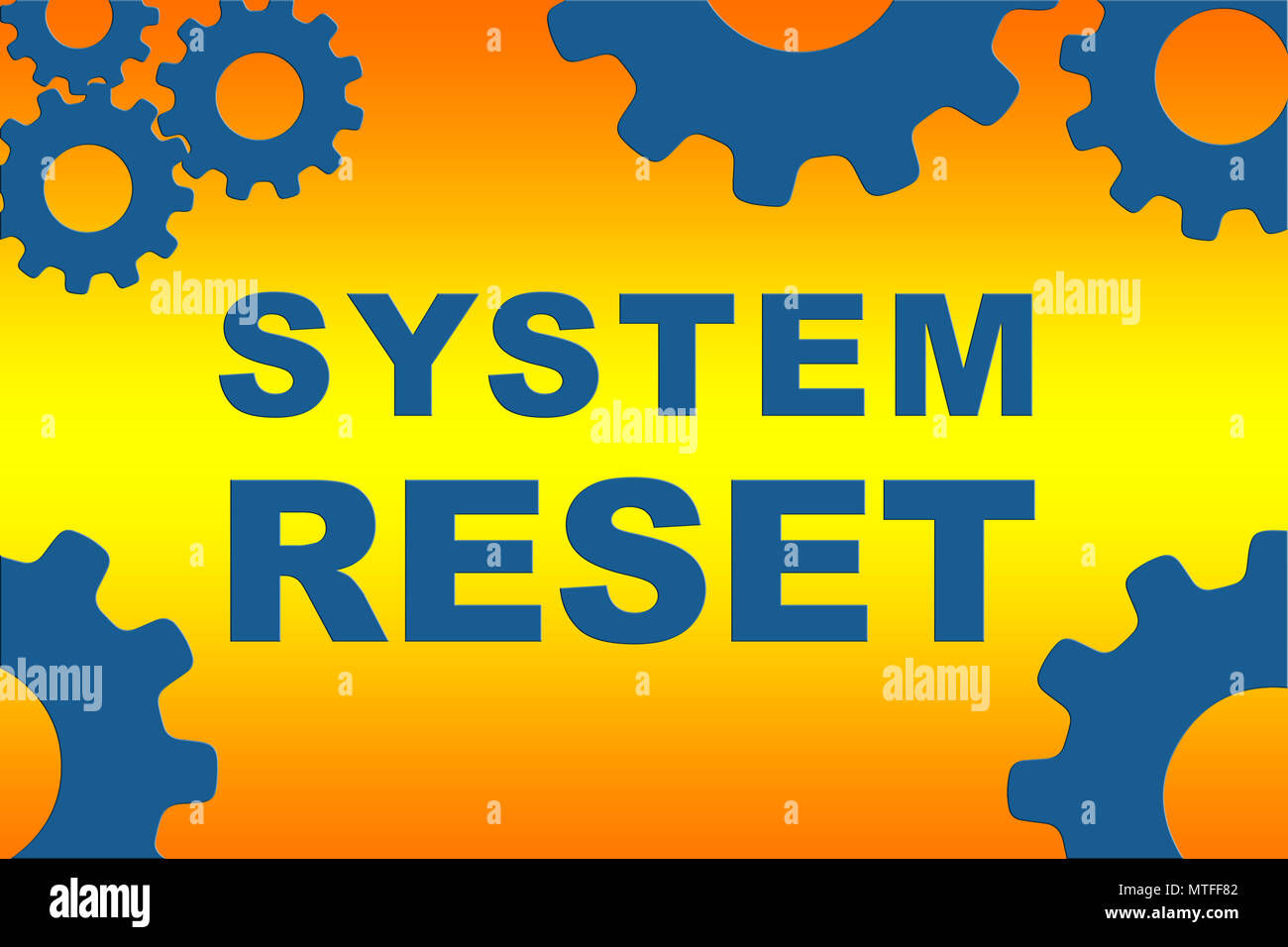 SYSTEM RESET sign concept illustration with blue gear wheel figures on ...