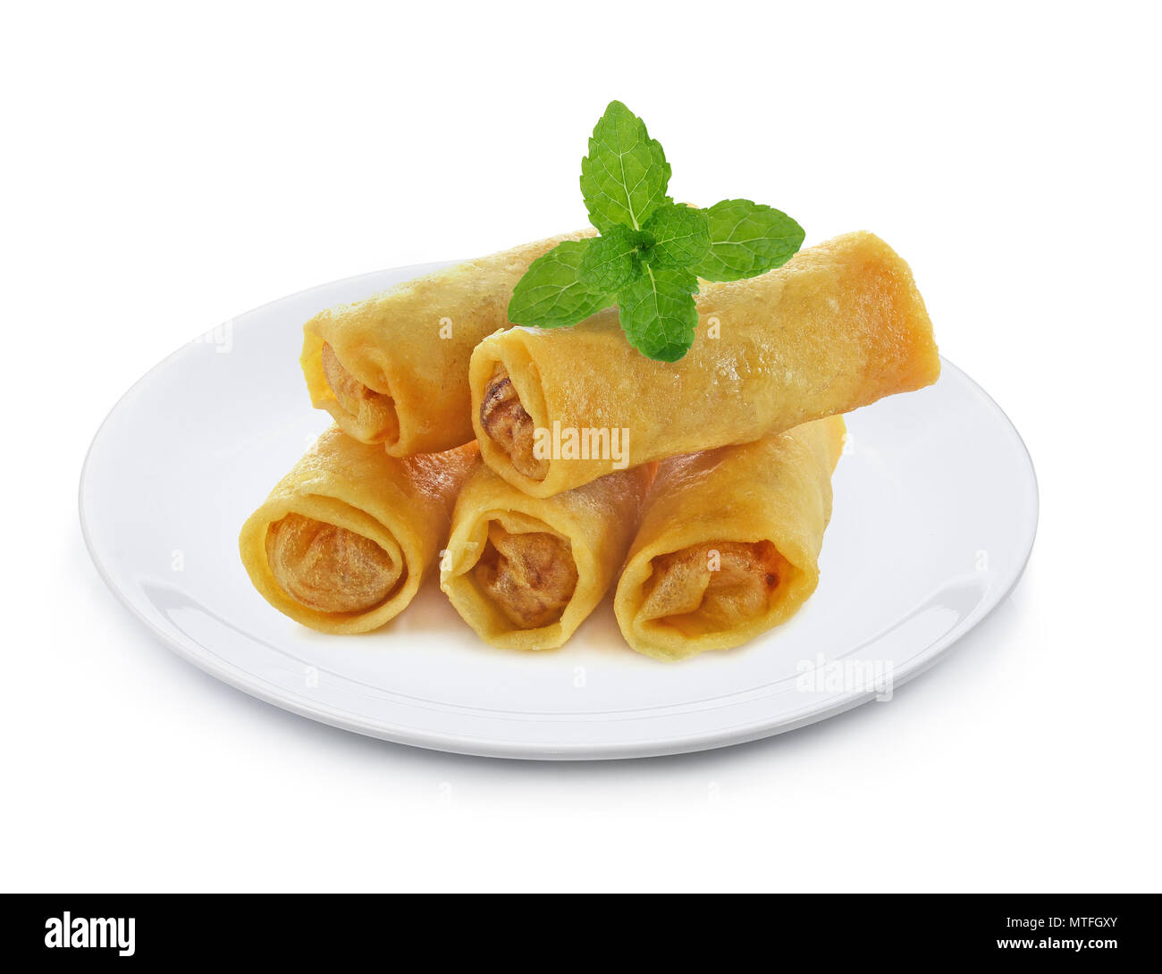 Fried Chinese Traditional Spring rolls food in ceramic plate (beautiful ...