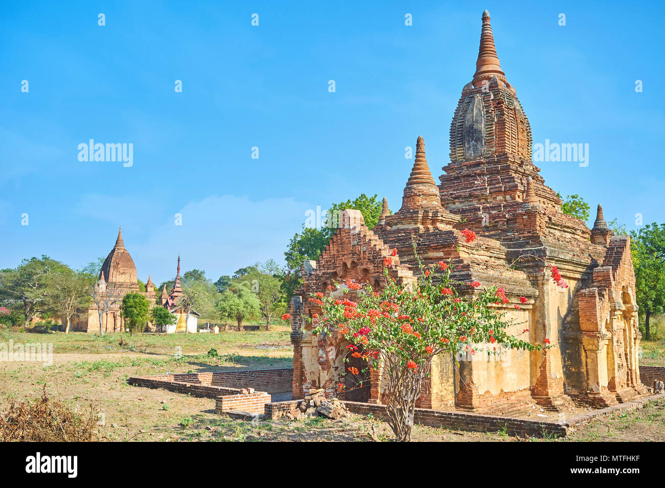 Variety of different styles of medieval temples in archaeological park ...