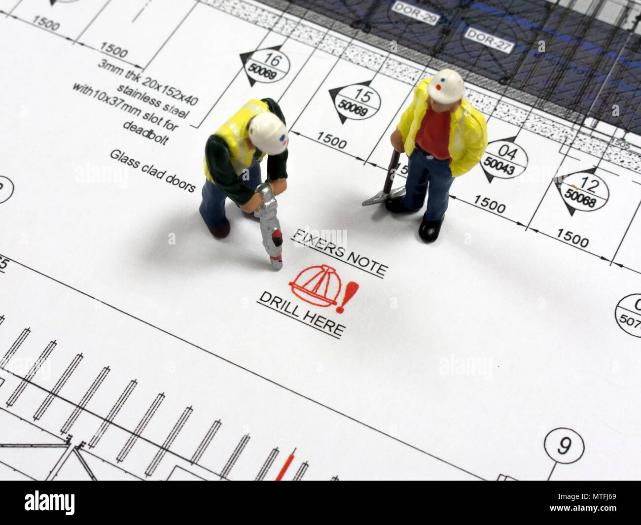 drill here fixers site note on technical drawing with construction ...