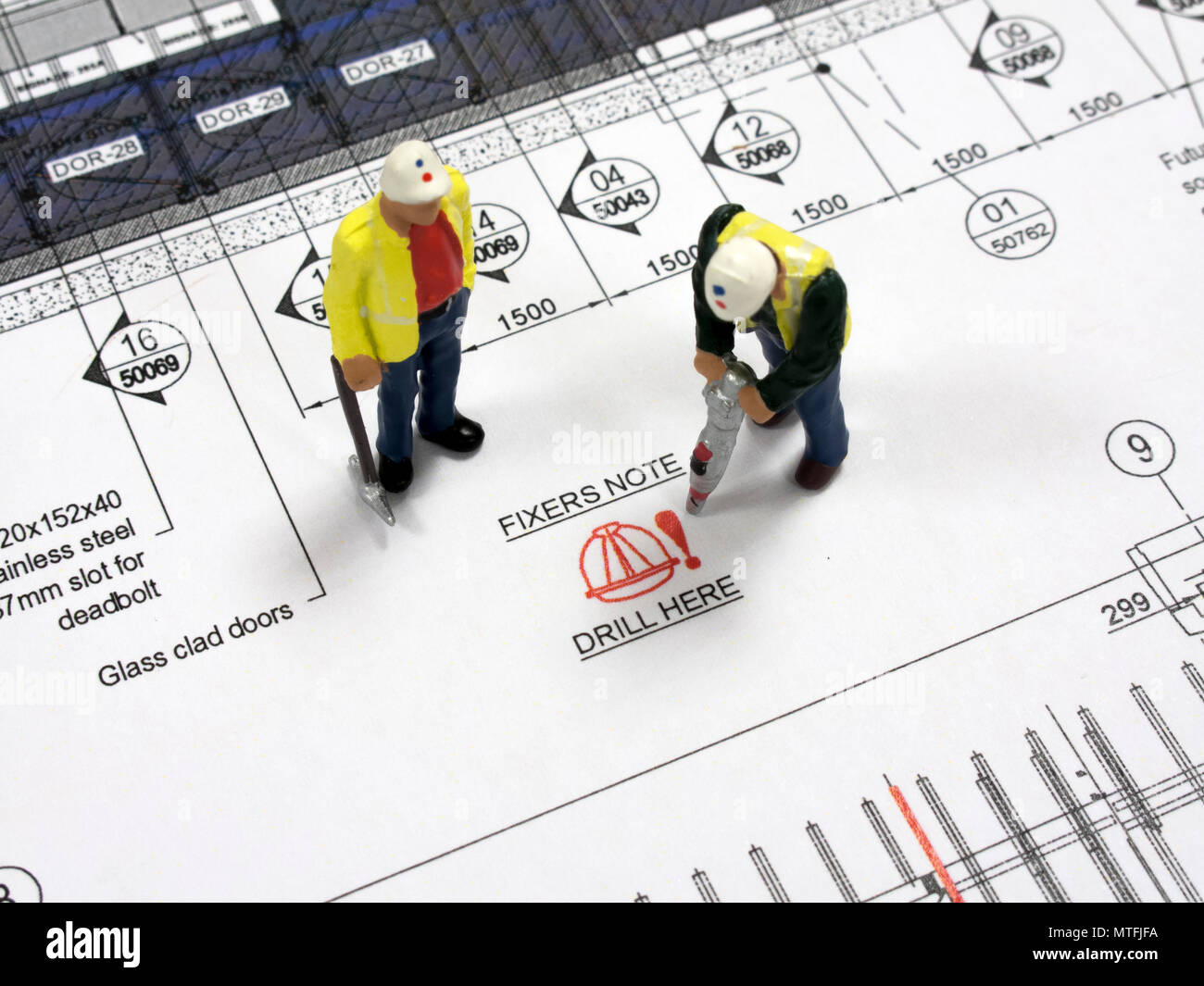 drill here fixers site note on technical drawing with construction ...