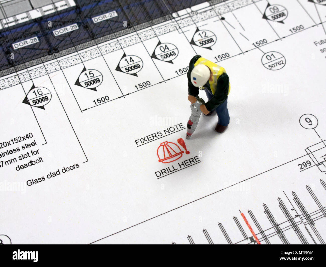 drill here fixers site note on technical drawing with construction ...