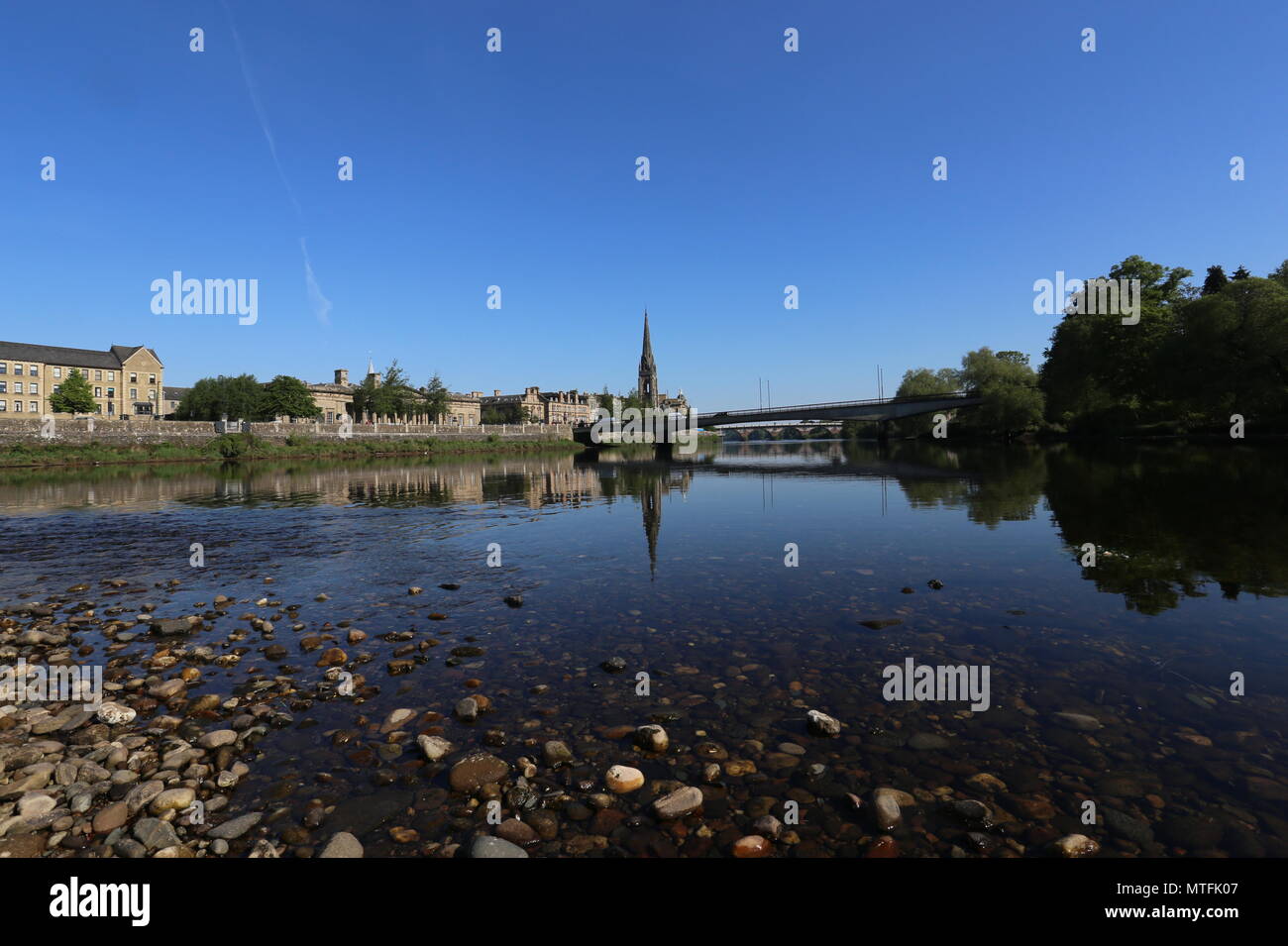 Perth waterfront reflected in River Tay Scotland May 2018 Stock Photo ...
