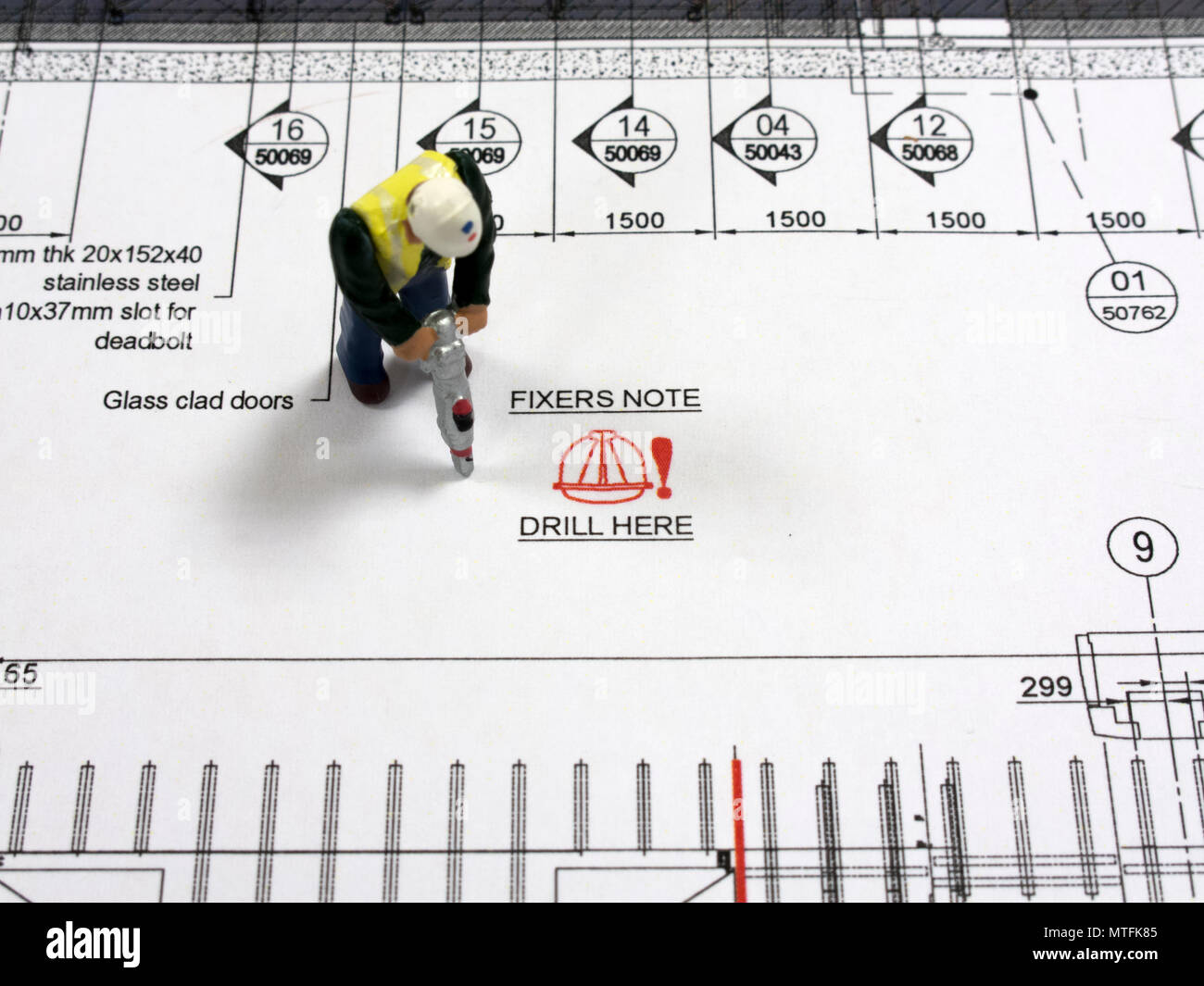 drill here fixers site note on technical drawing with construction ...