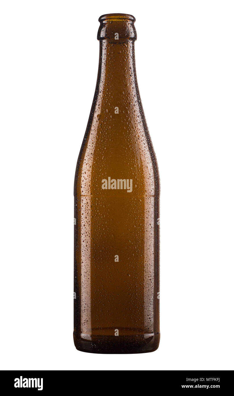 front view closeup of brown cider or beer bottle with no label and ...