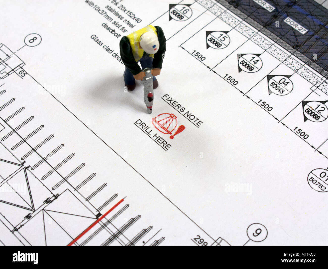 drill here fixers site note on technical drawing with construction ...