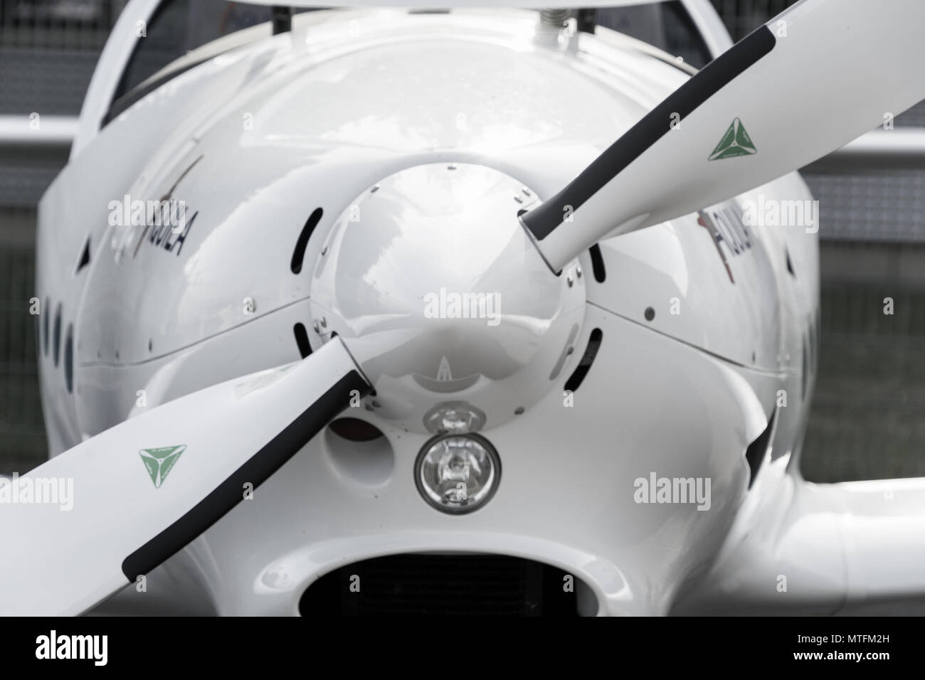 Close-up of the tip of aquila a210, a light aircraft, with the ...