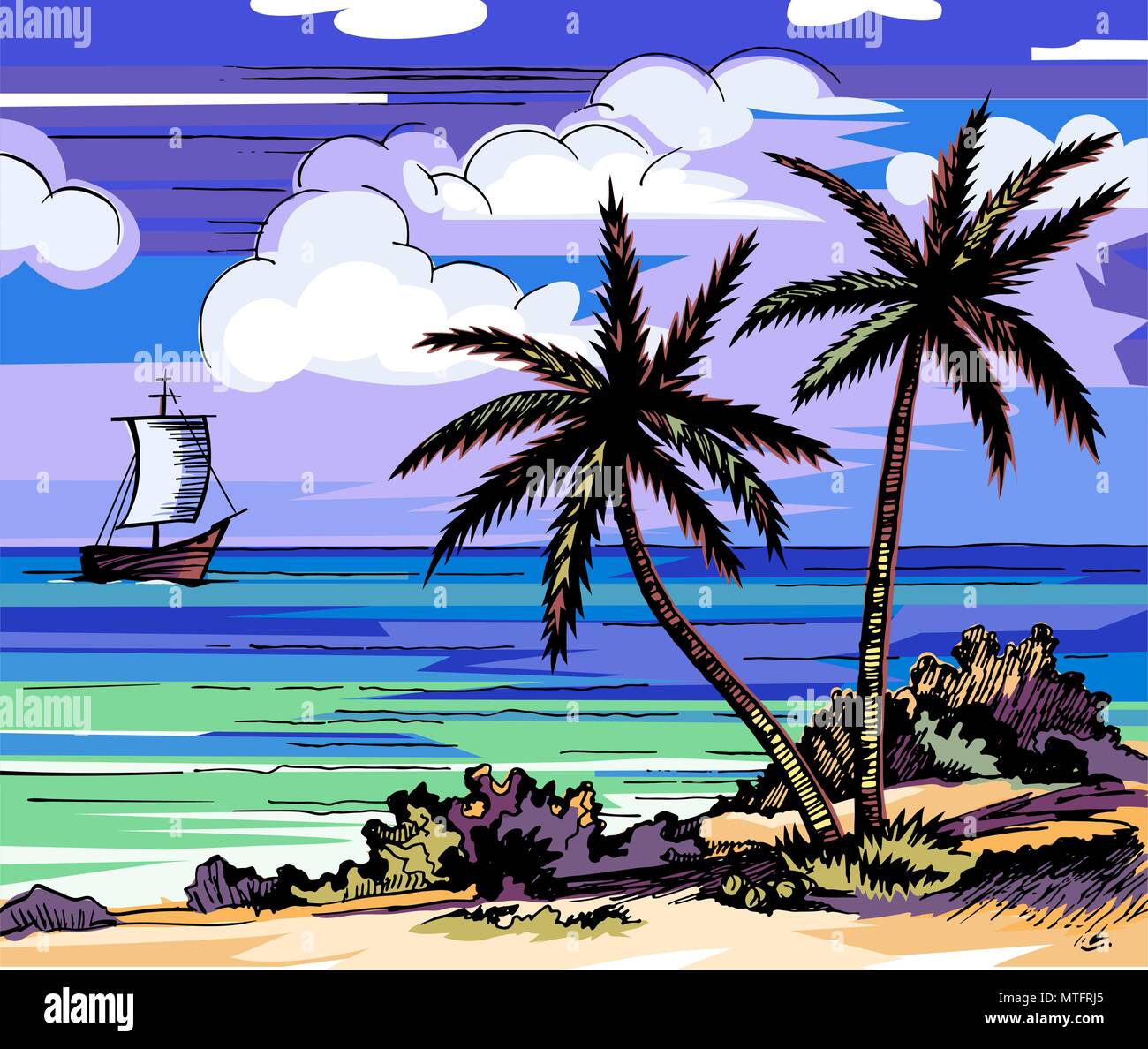 Sea and palm trees Stock Vector Images - Alamy