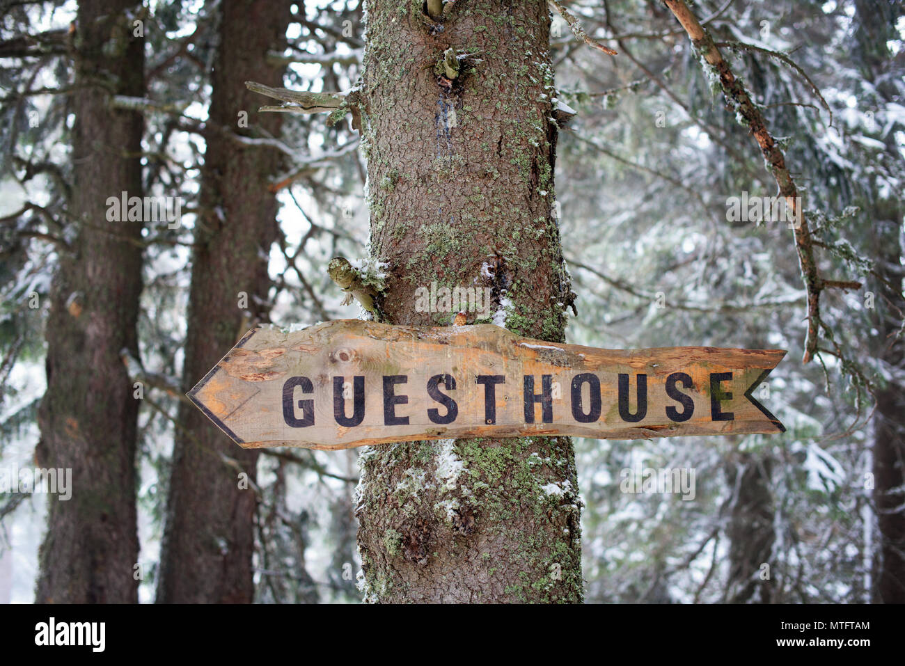 Rustic wooden road sign hi-res stock photography and images - Alamy