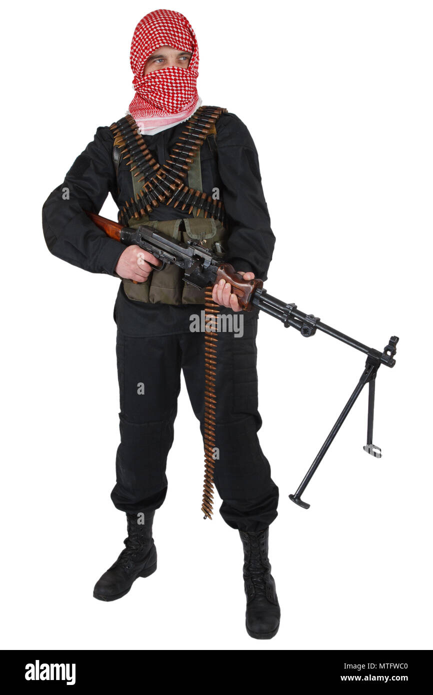 guerillas with machine gun isolated on white Stock Photo - Alamy