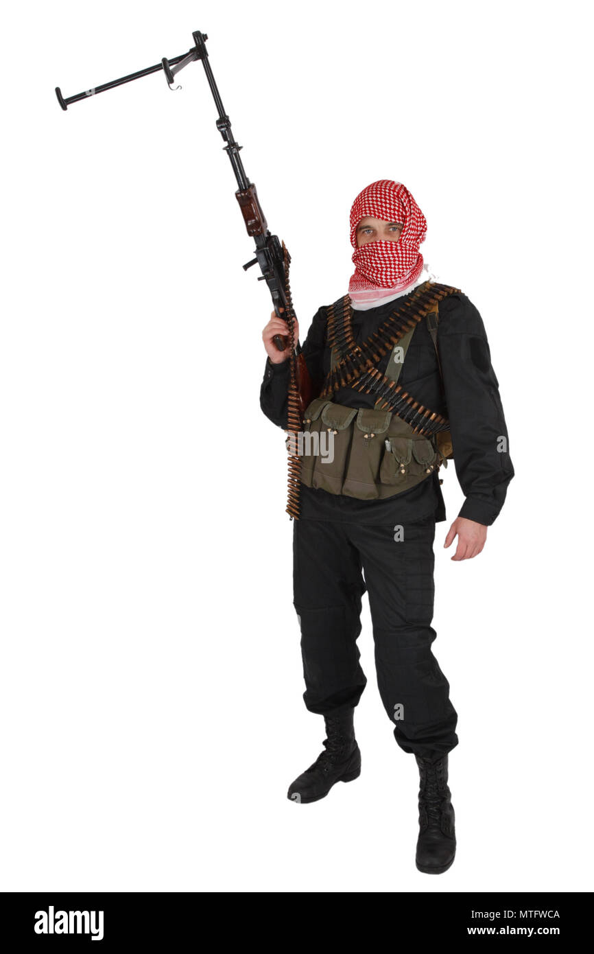 guerillas with machine gun isolated on white Stock Photo - Alamy