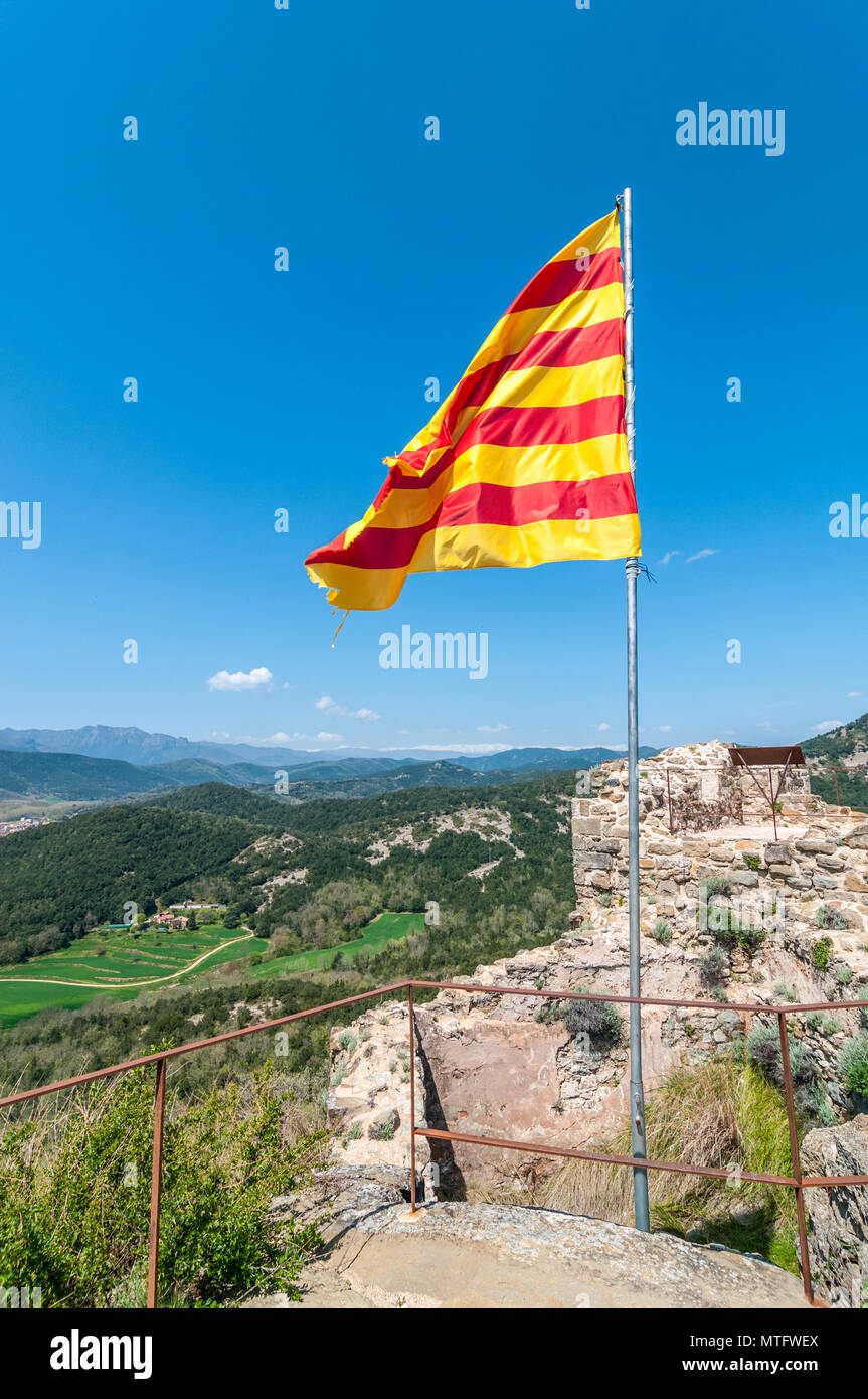 catalan flag, senyera, waving to the wind Stock Photo - Alamy