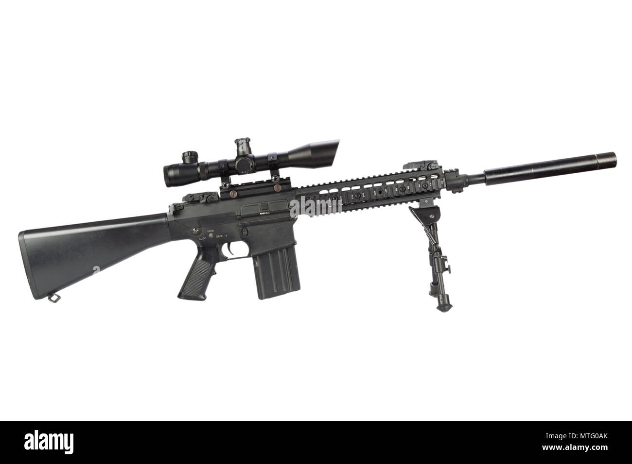 sniper rifle with bipod and silencer isolated on a white background ...