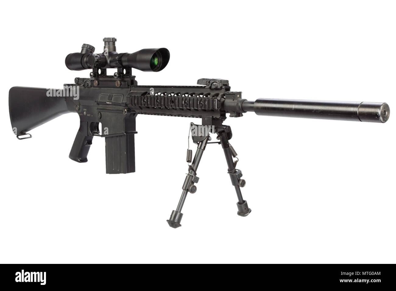 sniper rifle with bipod and silencer isolated on a white background ...
