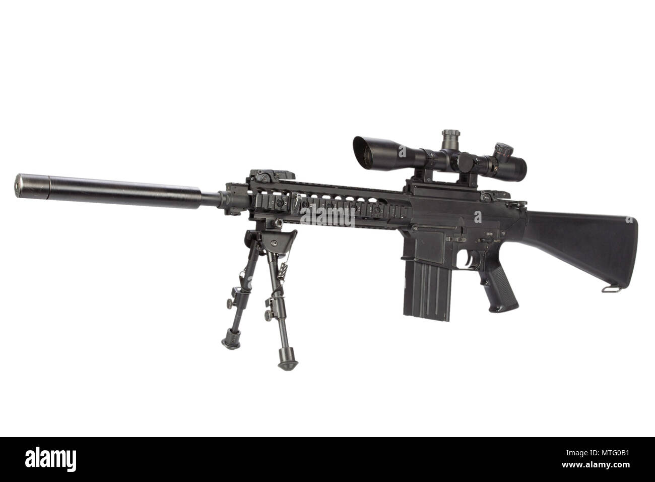 sniper rifle with bipod and silencer isolated on a white background ...