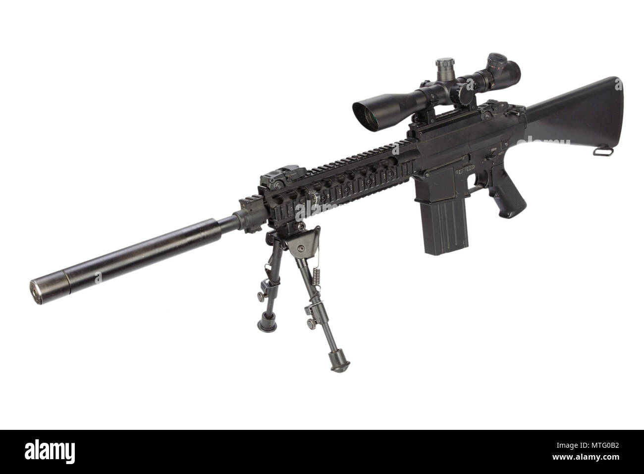 sniper rifle with bipod and silencer isolated on a white background ...