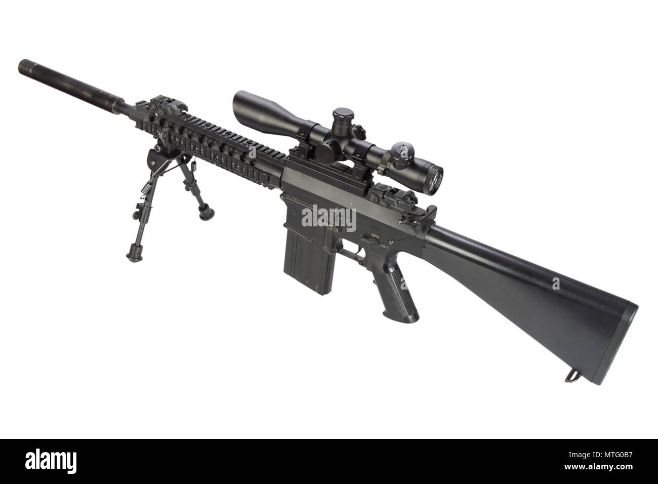 sniper rifle with bipod and silencer isolated on a white background ...