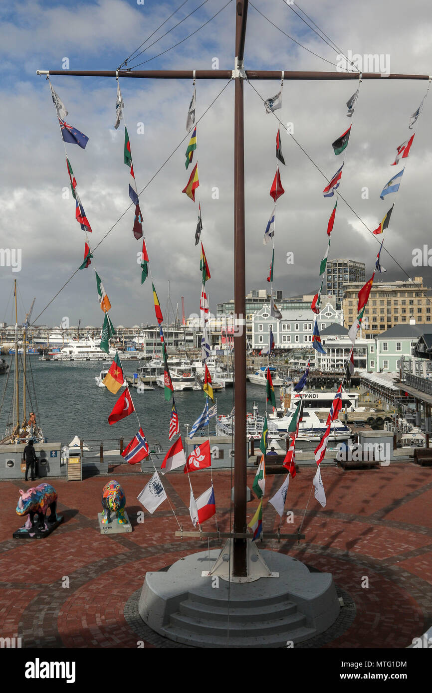 Flags in front of cape town harbour, garden route, capetown, south ...