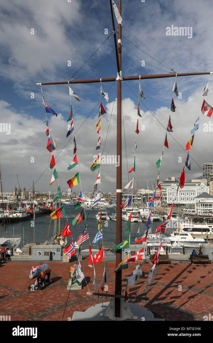 Flags in front of cape town harbour, garden route, capetown, south ...