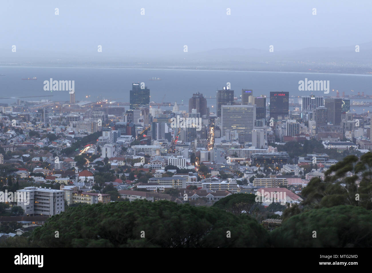 Capetown landscape at dusk from table mountain national park, cape town ...