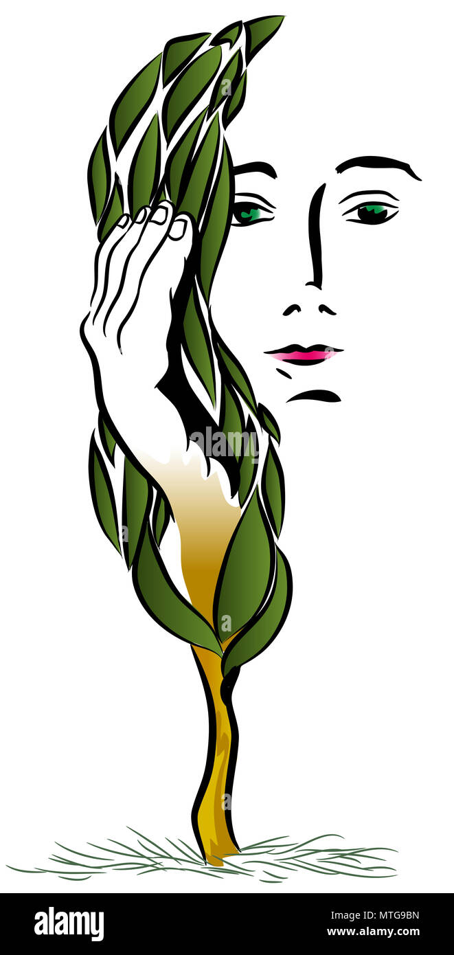 Nature woman. Beautiful tree woman. illustration of green earth mother ...