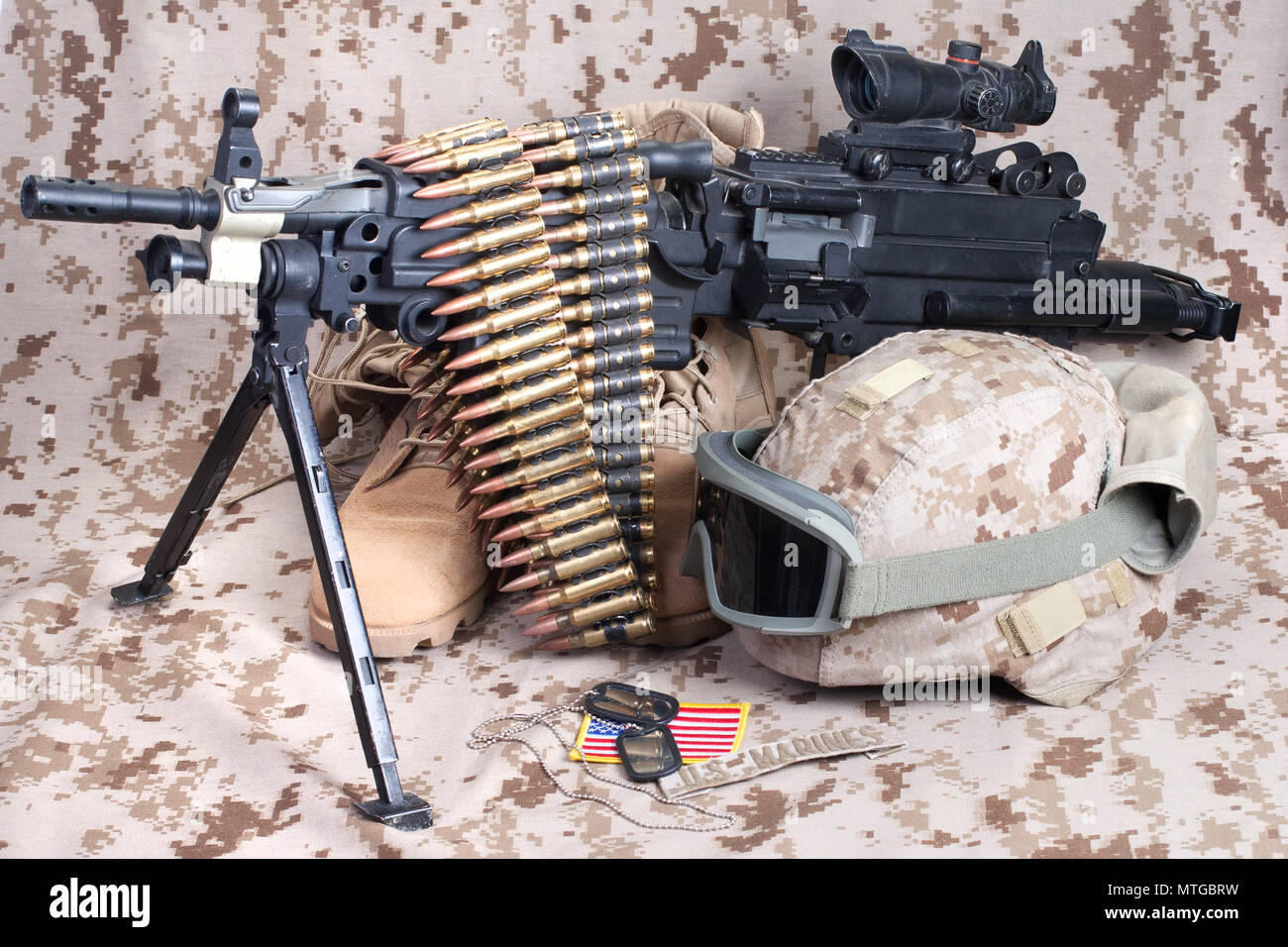 US Marines background concept with machine gun Stock Photo - Alamy
