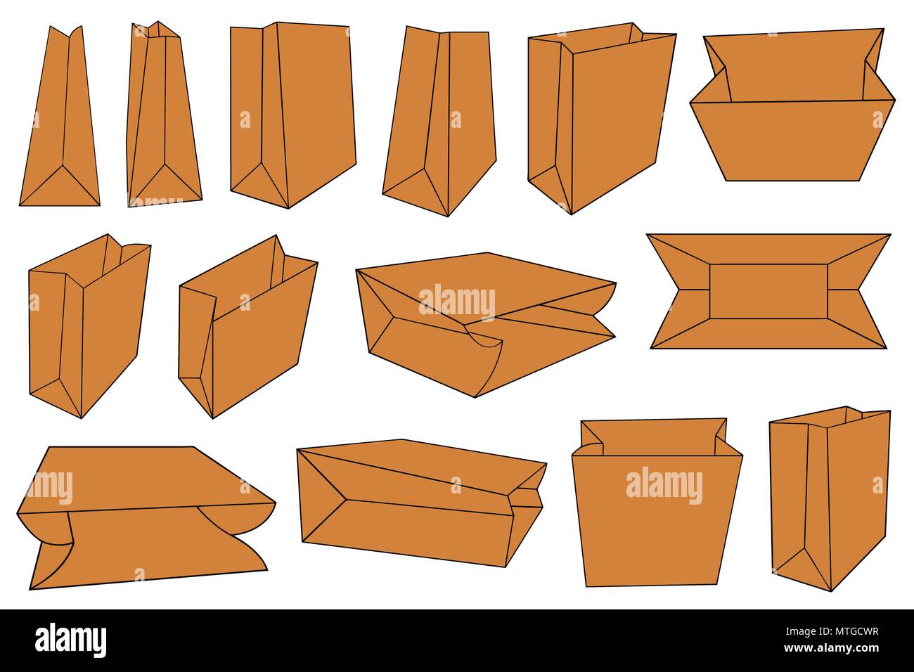 Set of different brown paper bags isolated on white Stock Vector Image ...