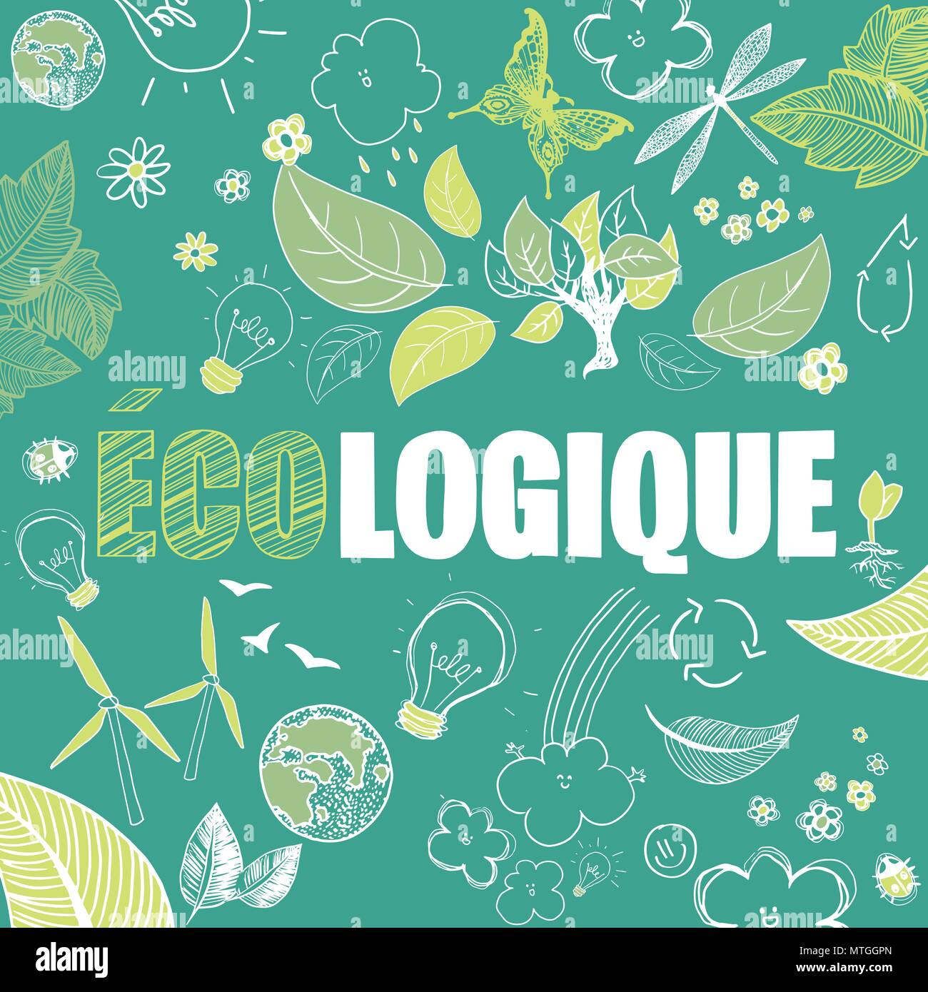 french ecologic green illustrations doodles vector background Stock ...
