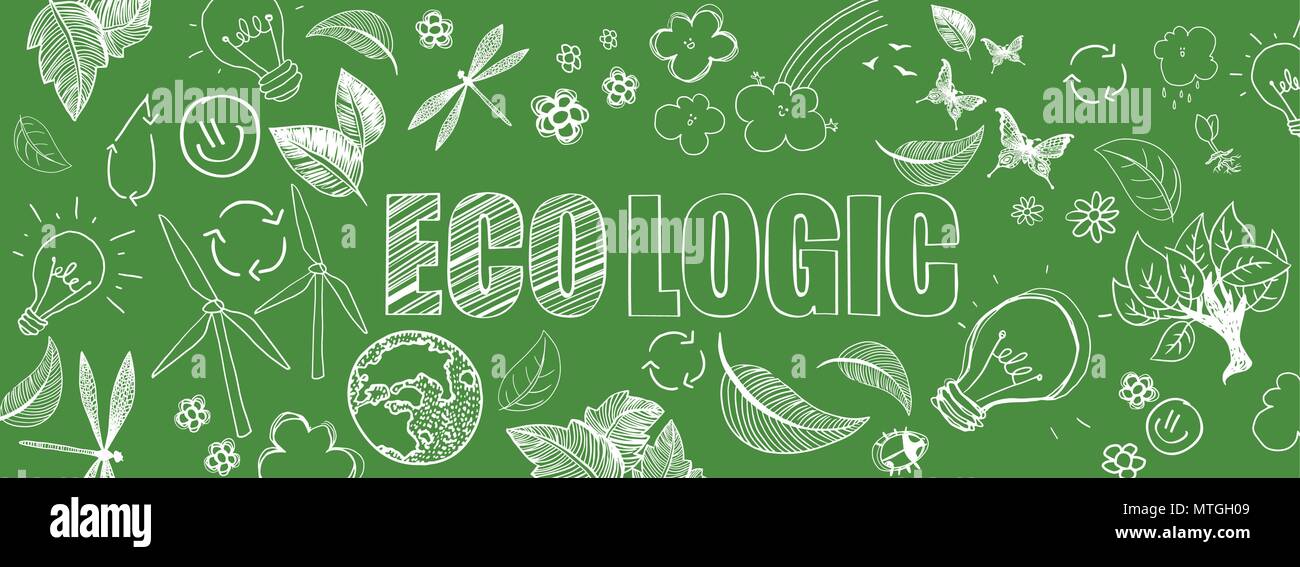 Green ecologic doodles full vector large banner Stock Vector Image ...