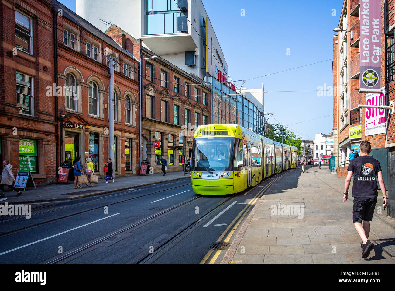 Yellow tram in the Lace District of Nottingham taken in Nottingham ...