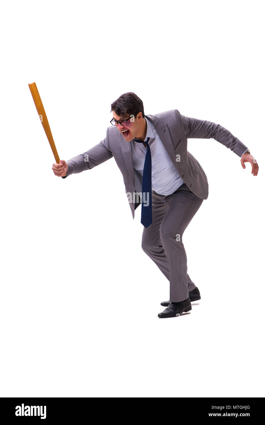 Businessman with baseball bat isolated on white Stock Photo - Alamy