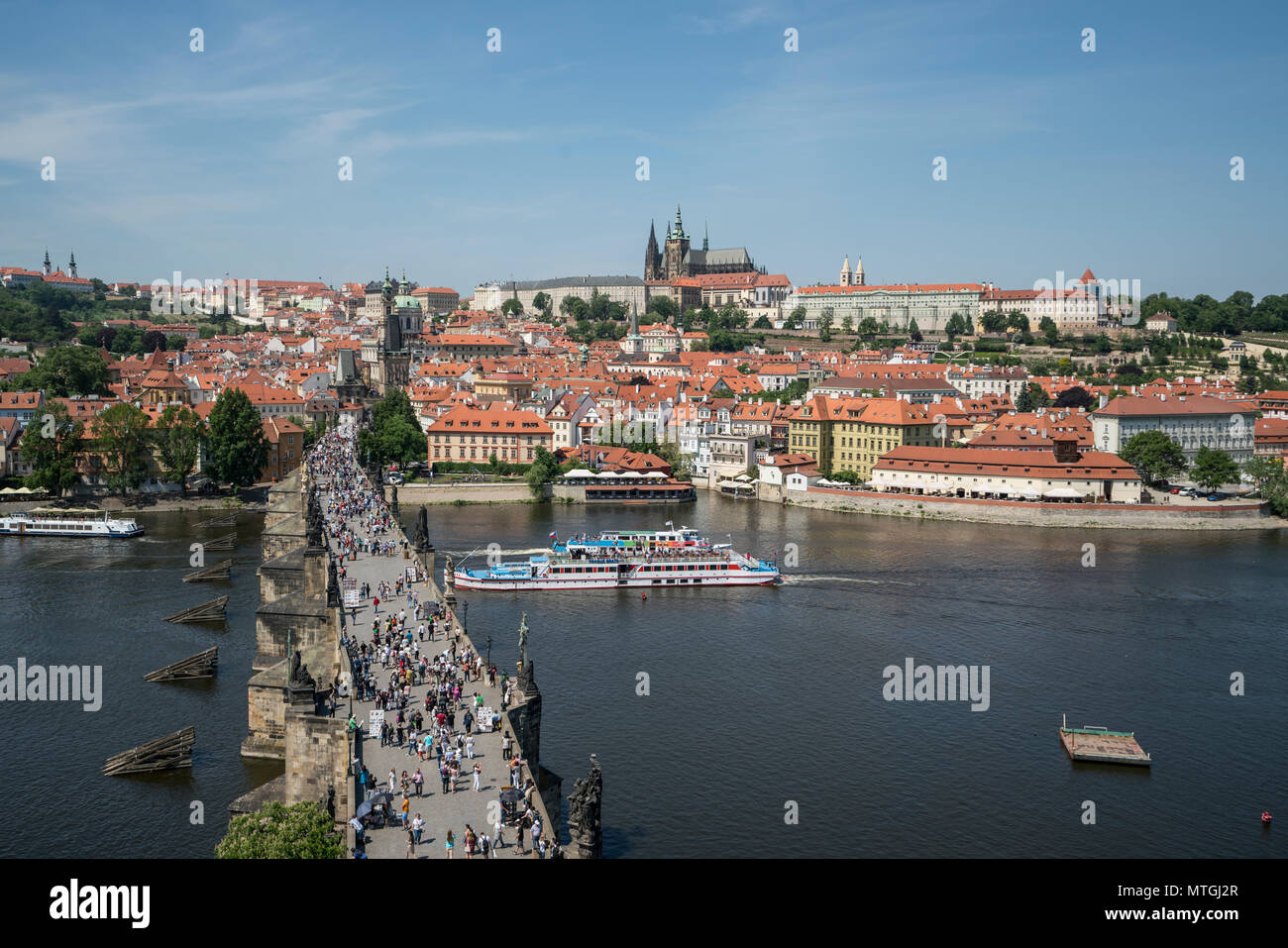Tourists walking on the Charles Bridge in Prague, Czech Republic Stock ...