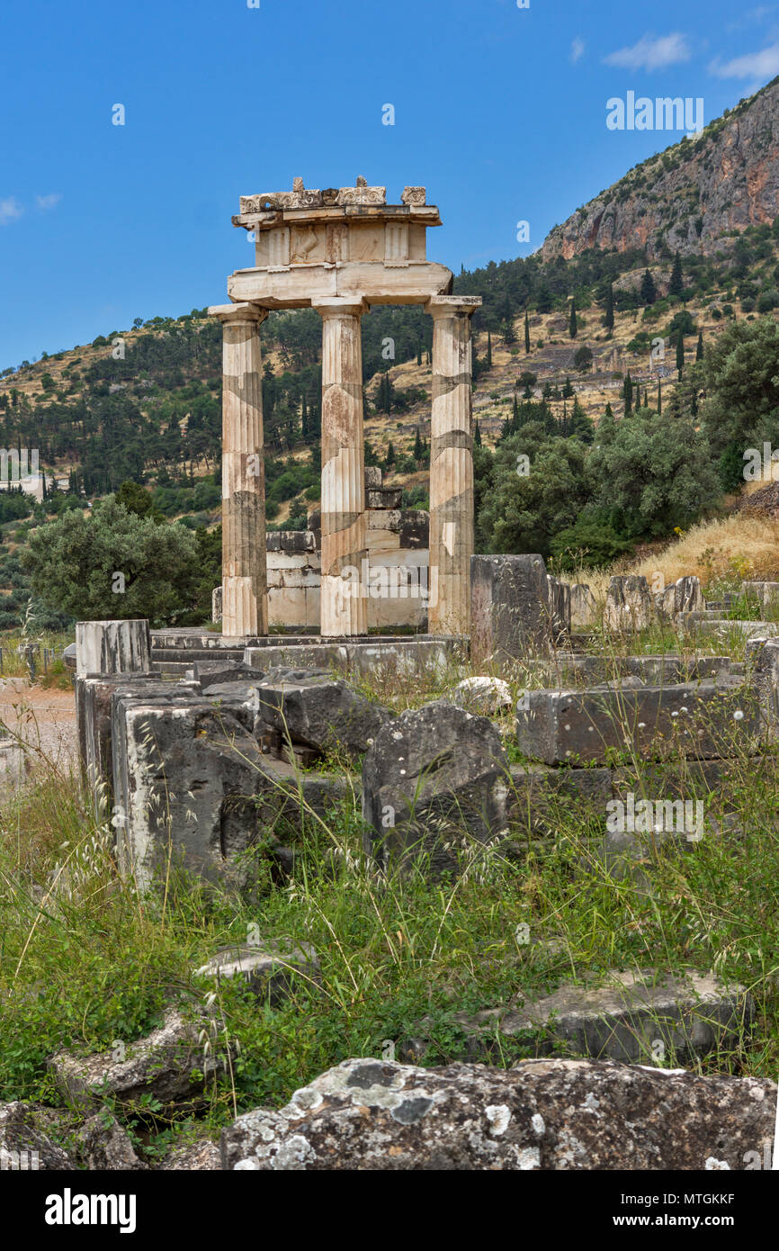 Ruins and Athena Pronaia Sanctuary at Ancient Greek archaeological site ...