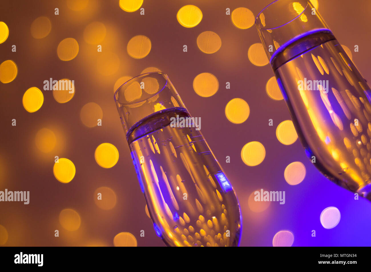 Champagne sparkling wine glasses of prosecco cava in nightclub party ...