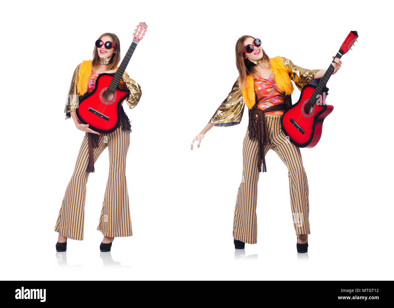 Tall guitar player isolated on white Stock Photo - Alamy