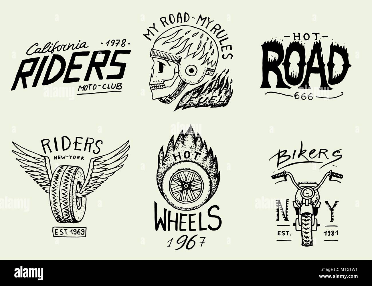 Motorcycles and biker club templates. Vintage custom skull emblems ...
