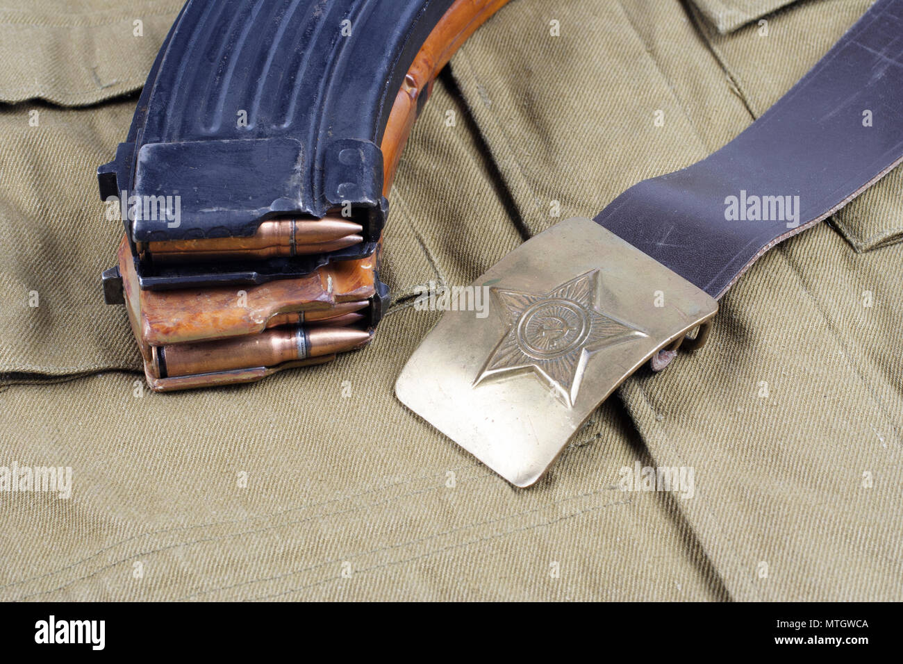 vintage buckle on USSR Soviet Army khaki uniform background Stock Photo ...