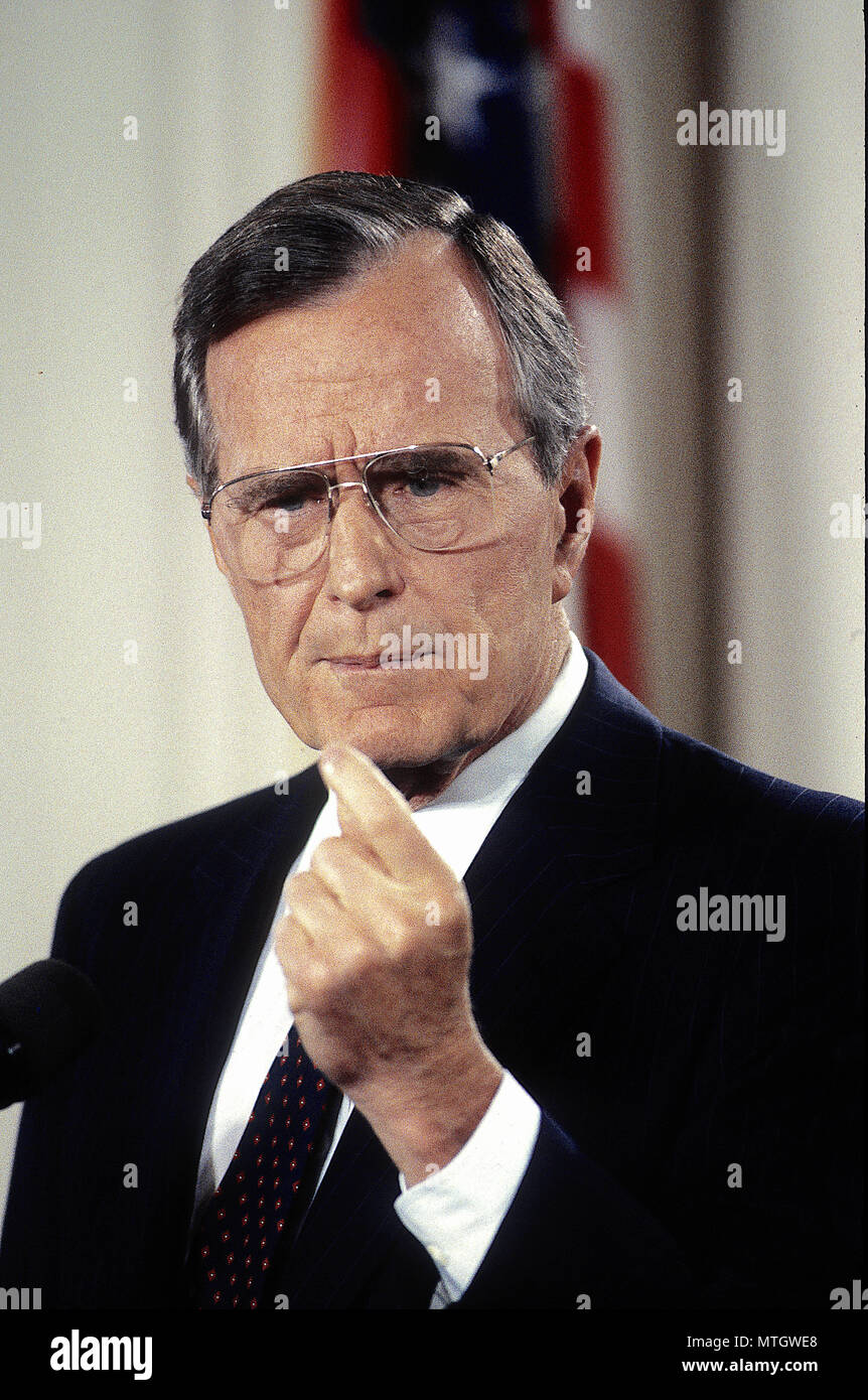 Washington DC., USA, June 4, 1992 President George H.W. Bush respondes ...
