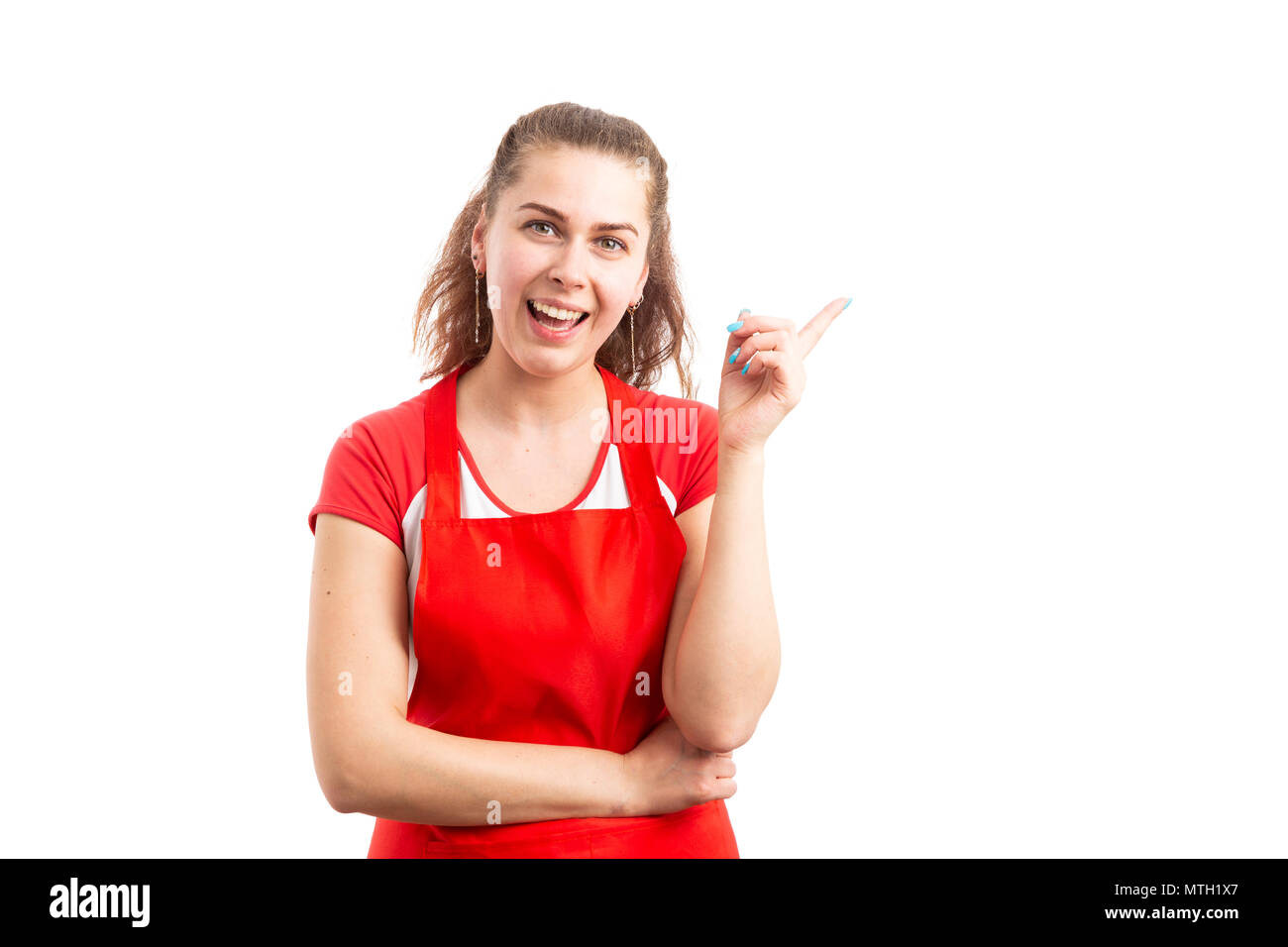 Young female supermarket or retail employee having an idea as creative ...