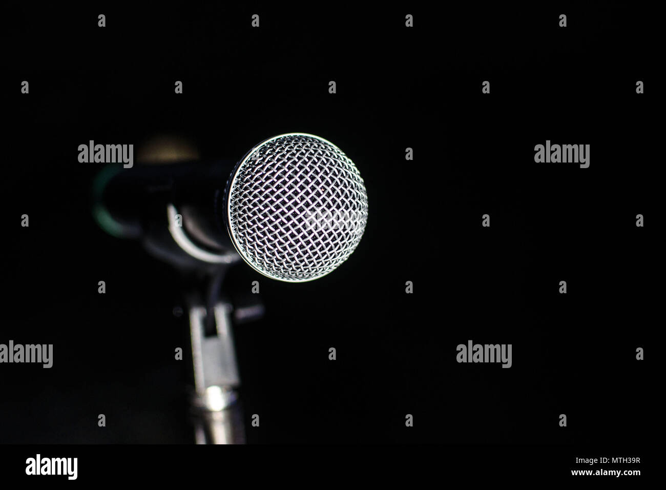 Microphone on stage prepared before the concert Stock Photo - Alamy