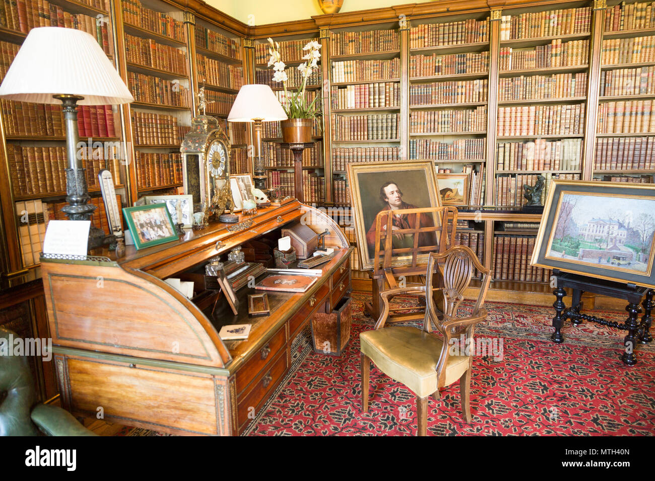 Library room inside Bowood House and gardens, Calne, Wiltshire, England ...